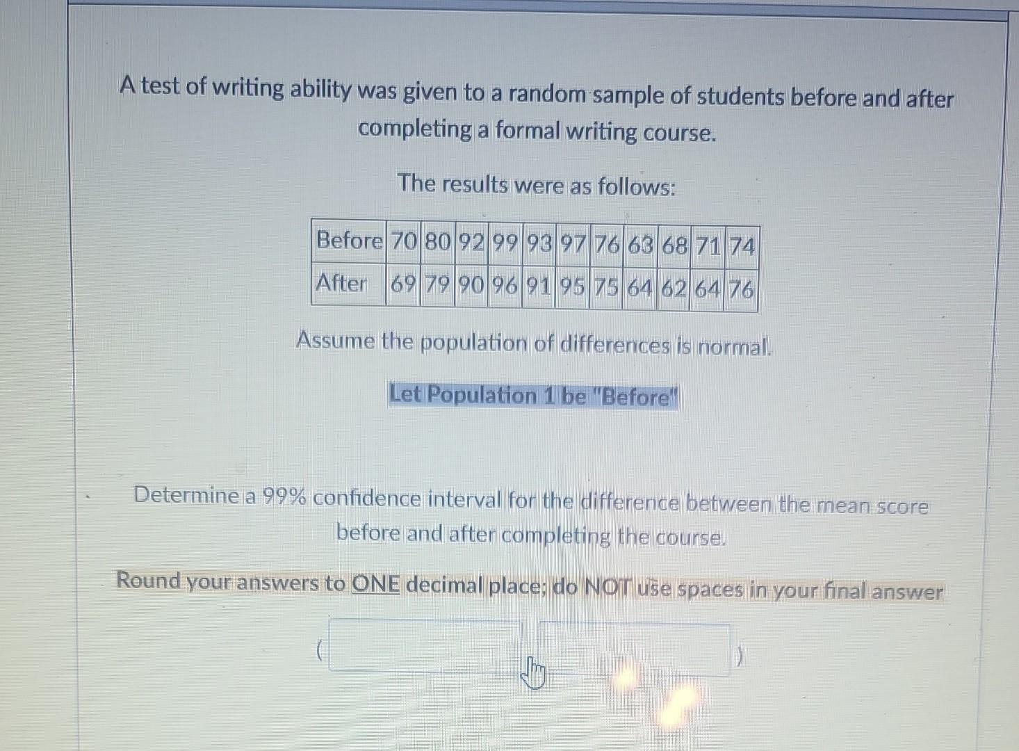 Solved A test of writing ability was given to a random | Chegg.com