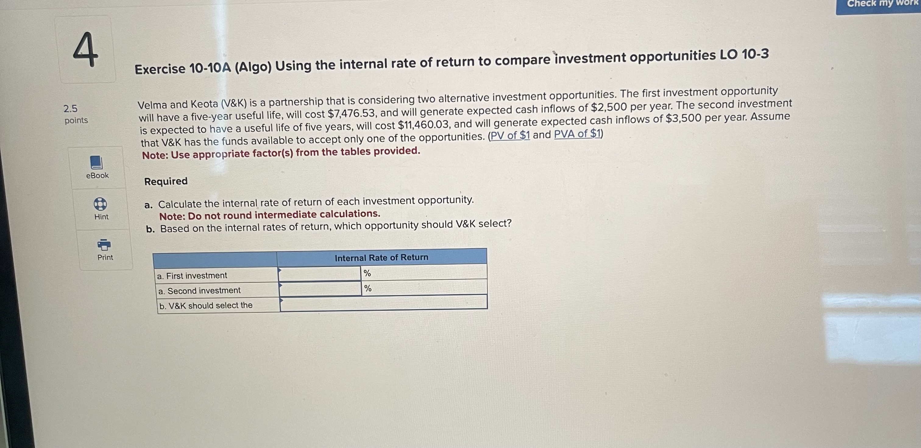 Solved Exercise 10-10A (Algo) ﻿Using the internal rate of | Chegg.com