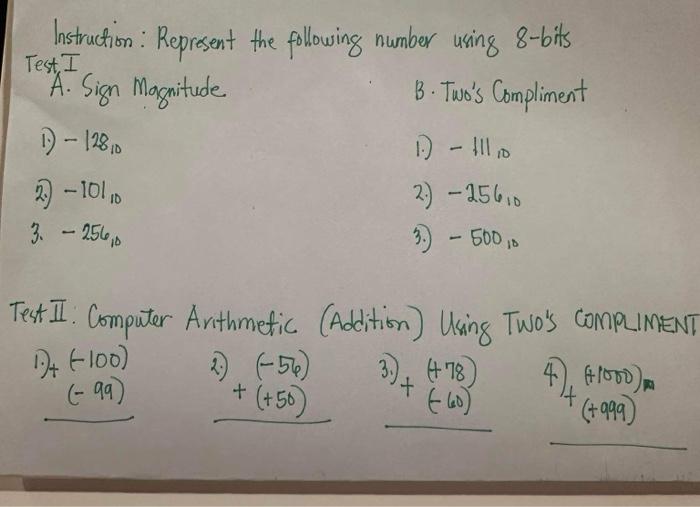 Solved Instruction: Represent the following number using | Chegg.com