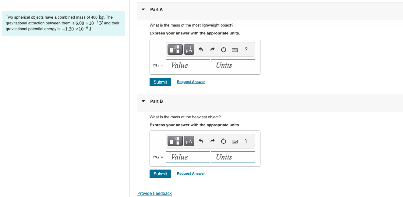 Solved Two spherical objects have a combined mass of 400kg. | Chegg.com