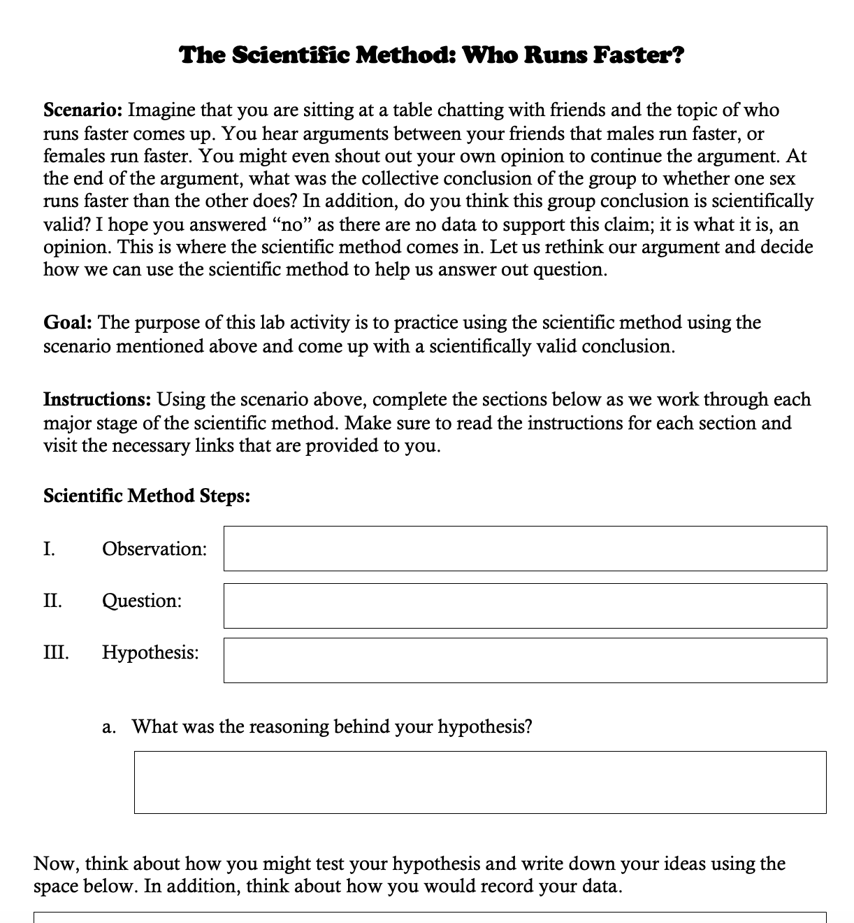Solved The Scientific Method: Who Runs Faster?Scenario: | Chegg.com