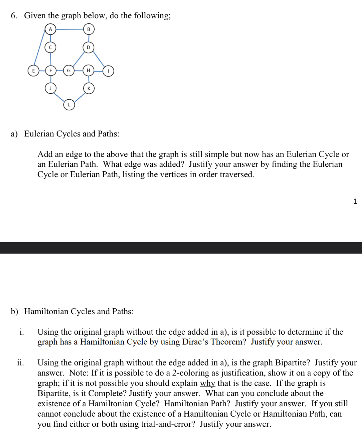 Given the graph below, do the following;a) ﻿Eulerian | Chegg.com