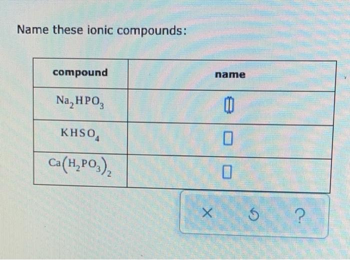 Solved Name these ionic compounds: compound name Na, HPO: 8 | Chegg.com