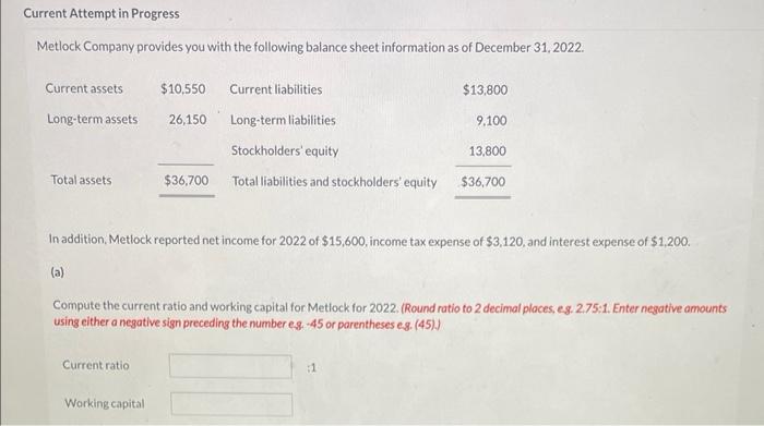 Solved Current Attempt in Progress Metlock Company provides | Chegg.com
