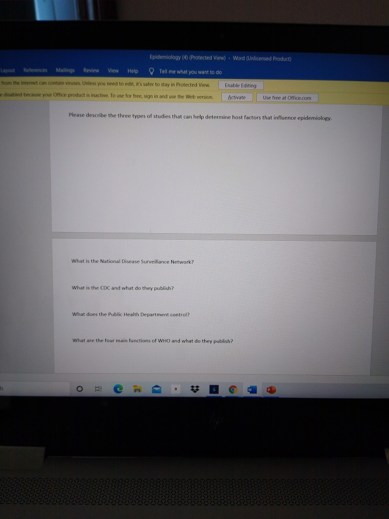 Solved Epidemiology (4) (Protected View) - Word (Unlicensed | Chegg.com