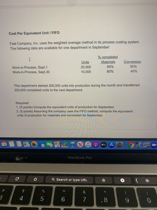 Solved Cost Per Equivalent Unit / FIFO Fast Company, Inc, | Chegg.com