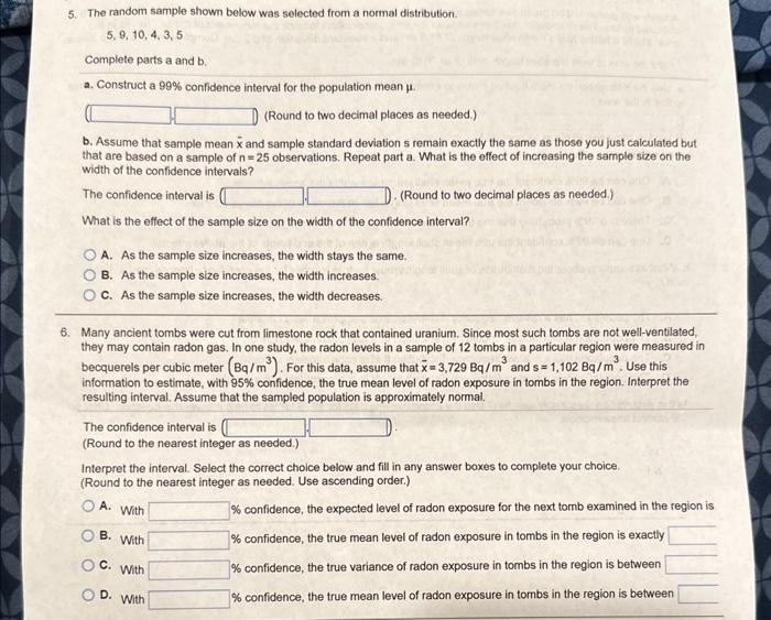 Solved 5. The random sample shown below was selected from a | Chegg.com