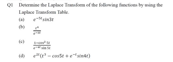 Solved Q1 Determine the Laplace Transform of the following | Chegg.com