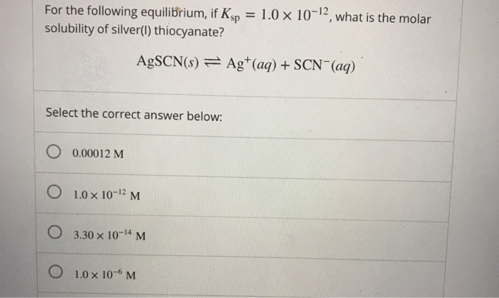 Solved unt What is the Ksp for the following equilibrium if | Chegg.com