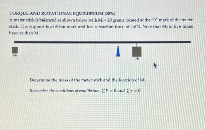 TORQUE AND ROTATIONAL EQUILIBRIUM [28\%] A meter | Chegg.com