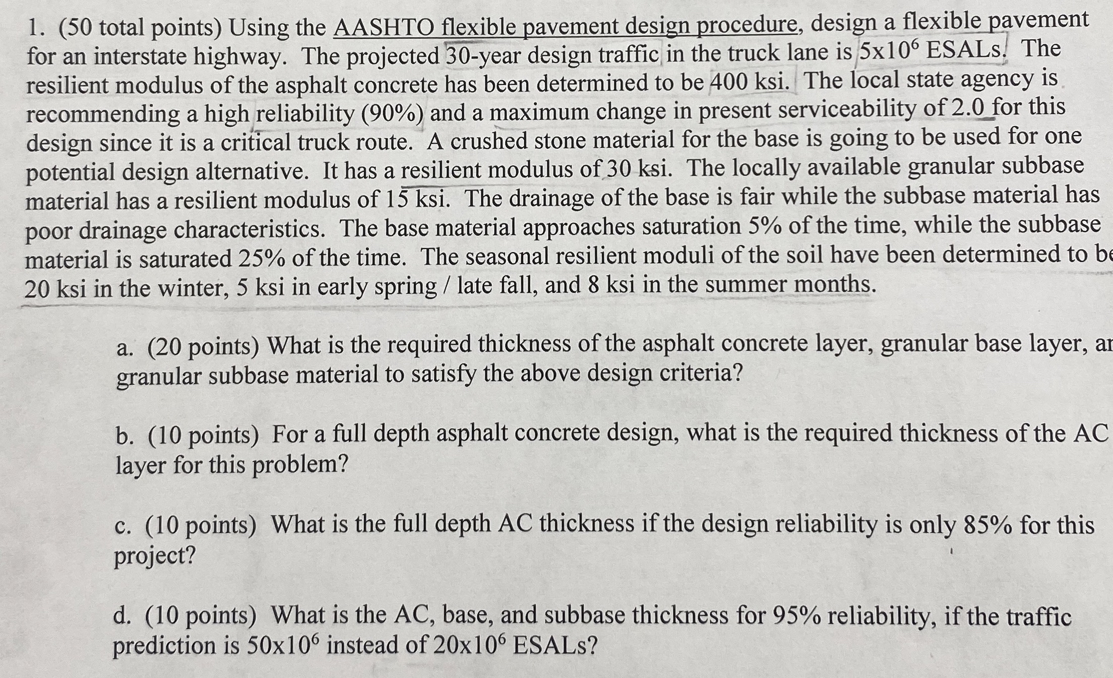 Solved (50 ﻿total points) ﻿Using the AASHTO flexible | Chegg.com