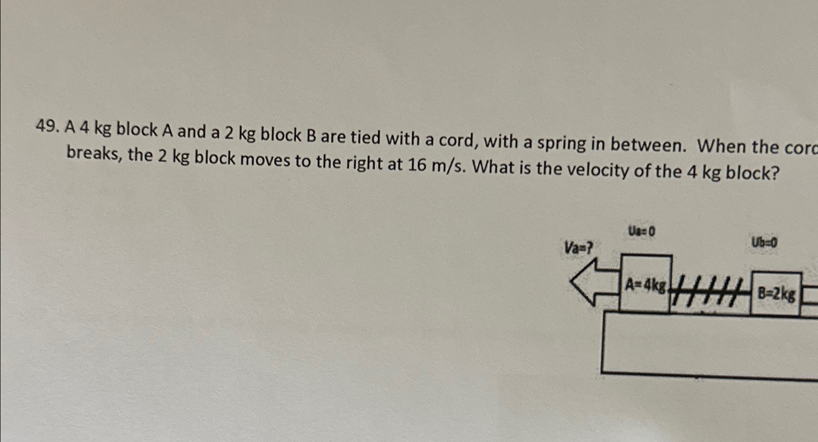 Solved A 4kg ﻿block A and a 2kg ﻿block B are tied with a | Chegg.com