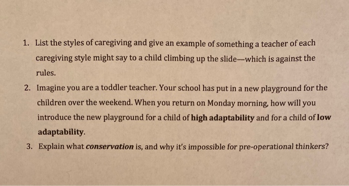 Solved 1. List the styles of caregiving and give an example | Chegg.com