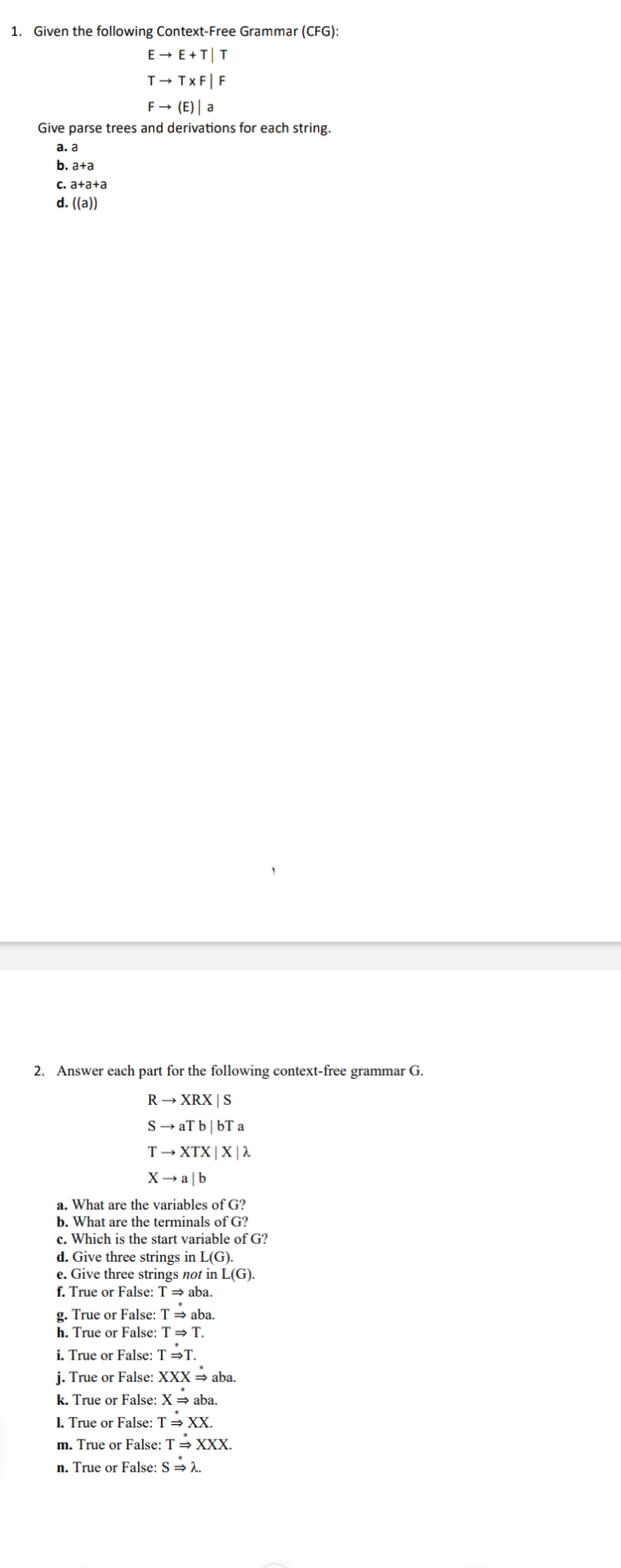 Solved Given the following Context-Free Grammar | Chegg.com