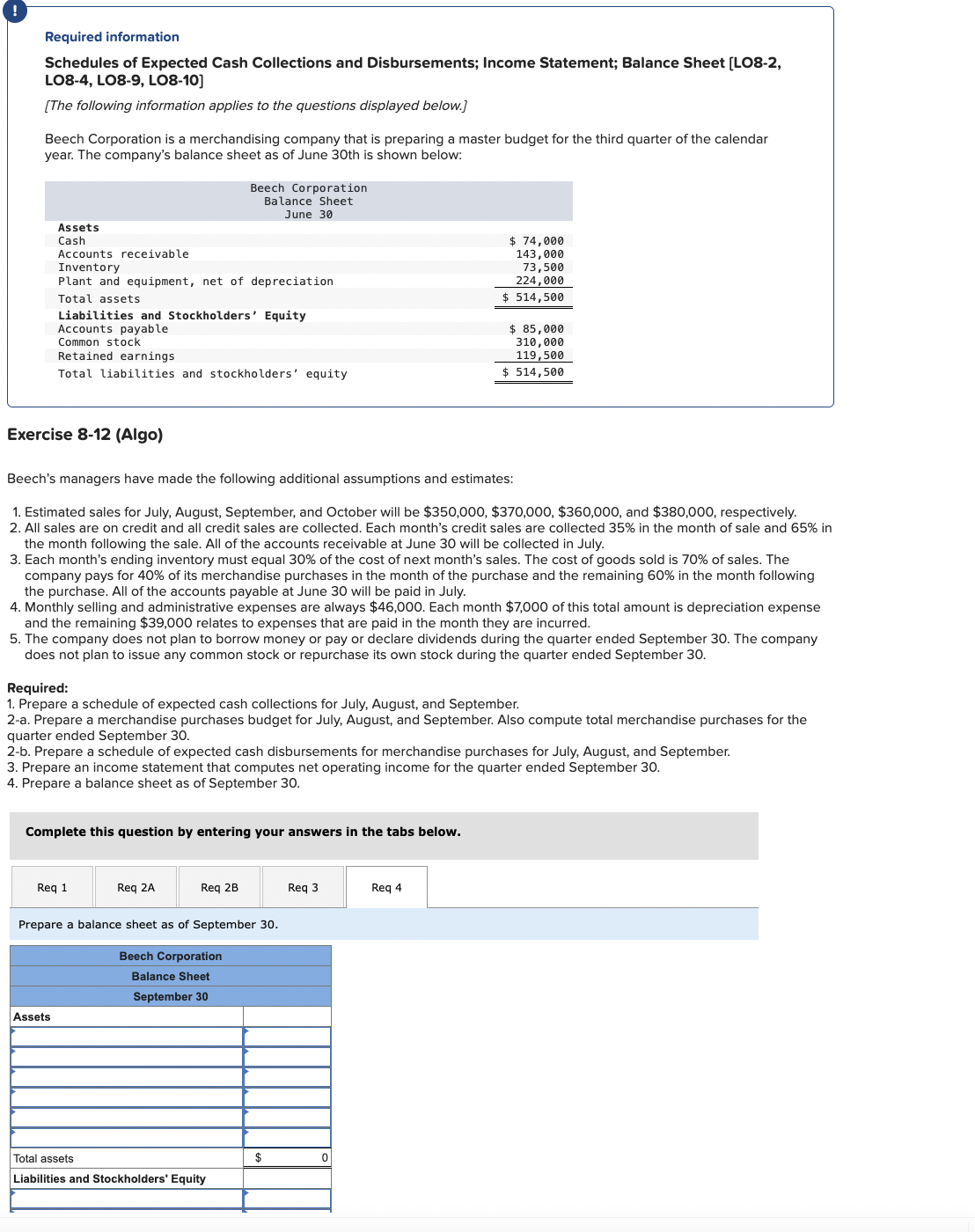 Solved Exercise 8-12 (Algo)Beech's managers have made the | Chegg.com