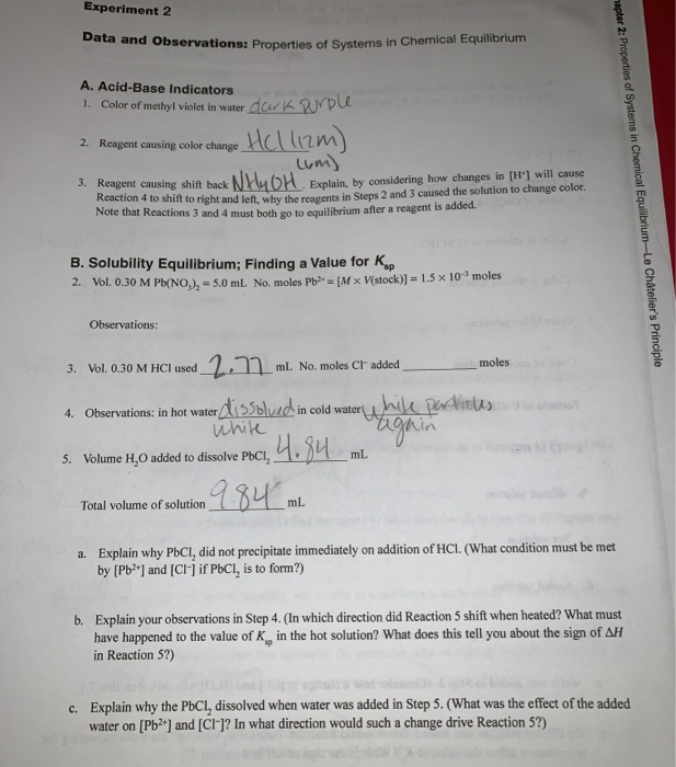 Solved Experiment 2 Data and Observations: Properties of | Chegg.com