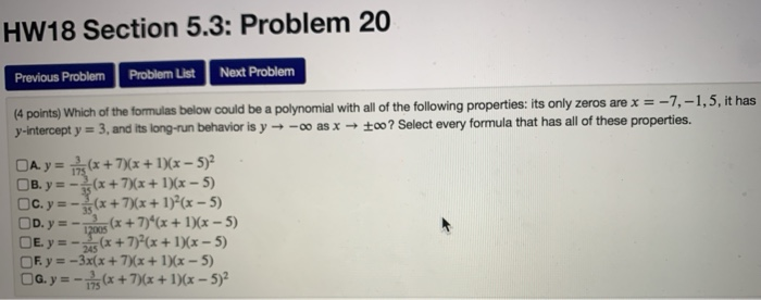 Solved HW18 Section 5.3: Problem 20 Previous Problem Problem | Chegg.com