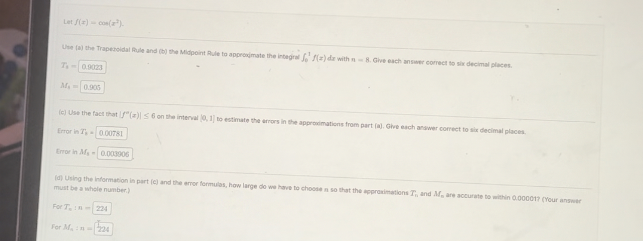 Solved Let f(x)=cos(x2).Use (a) ﻿the Trapezoidal Rule and | Chegg.com