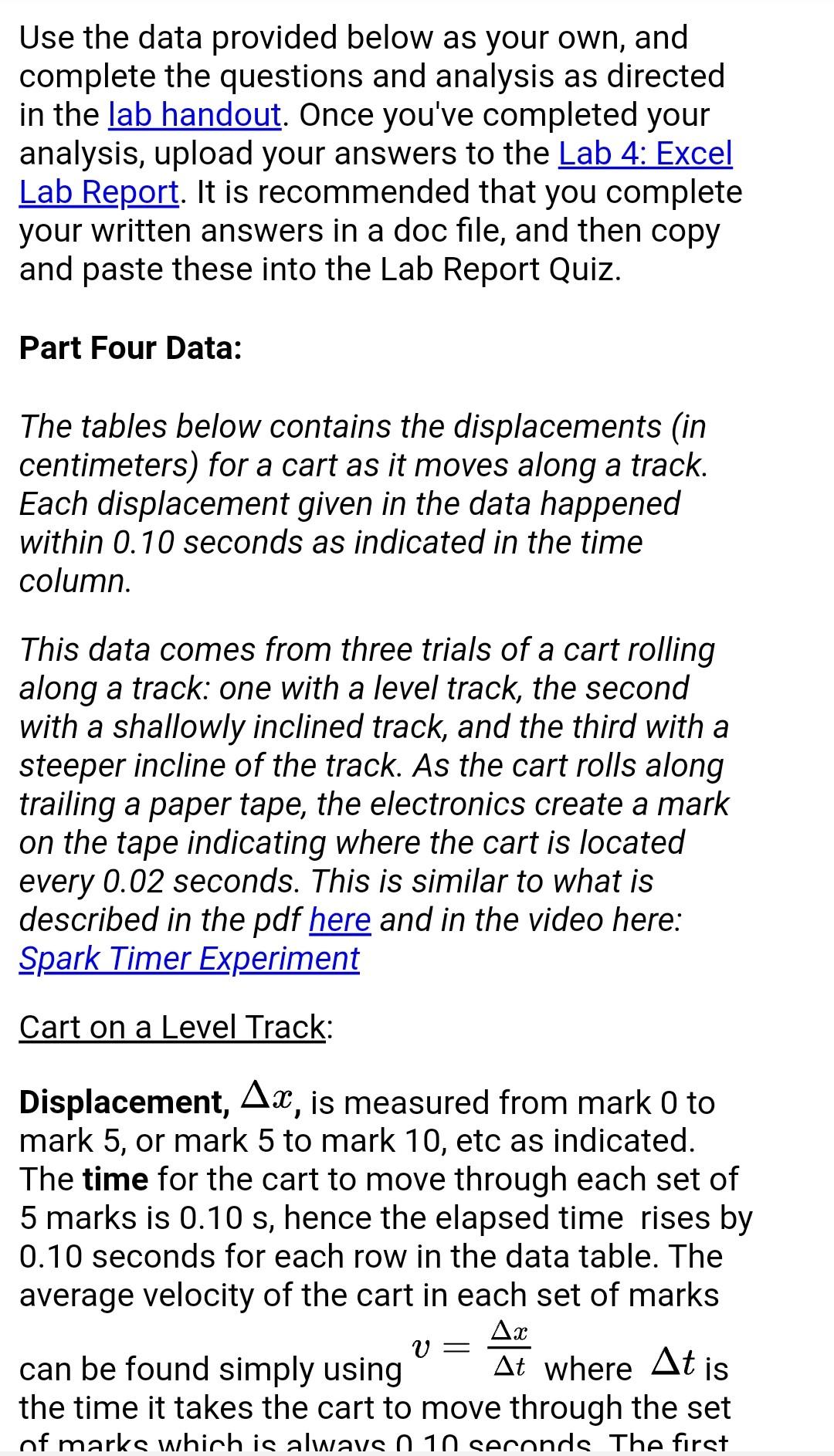 Solved LACC - Spring 2020 Physics 101 Lab 4: EXCEL Equipment | Chegg.com