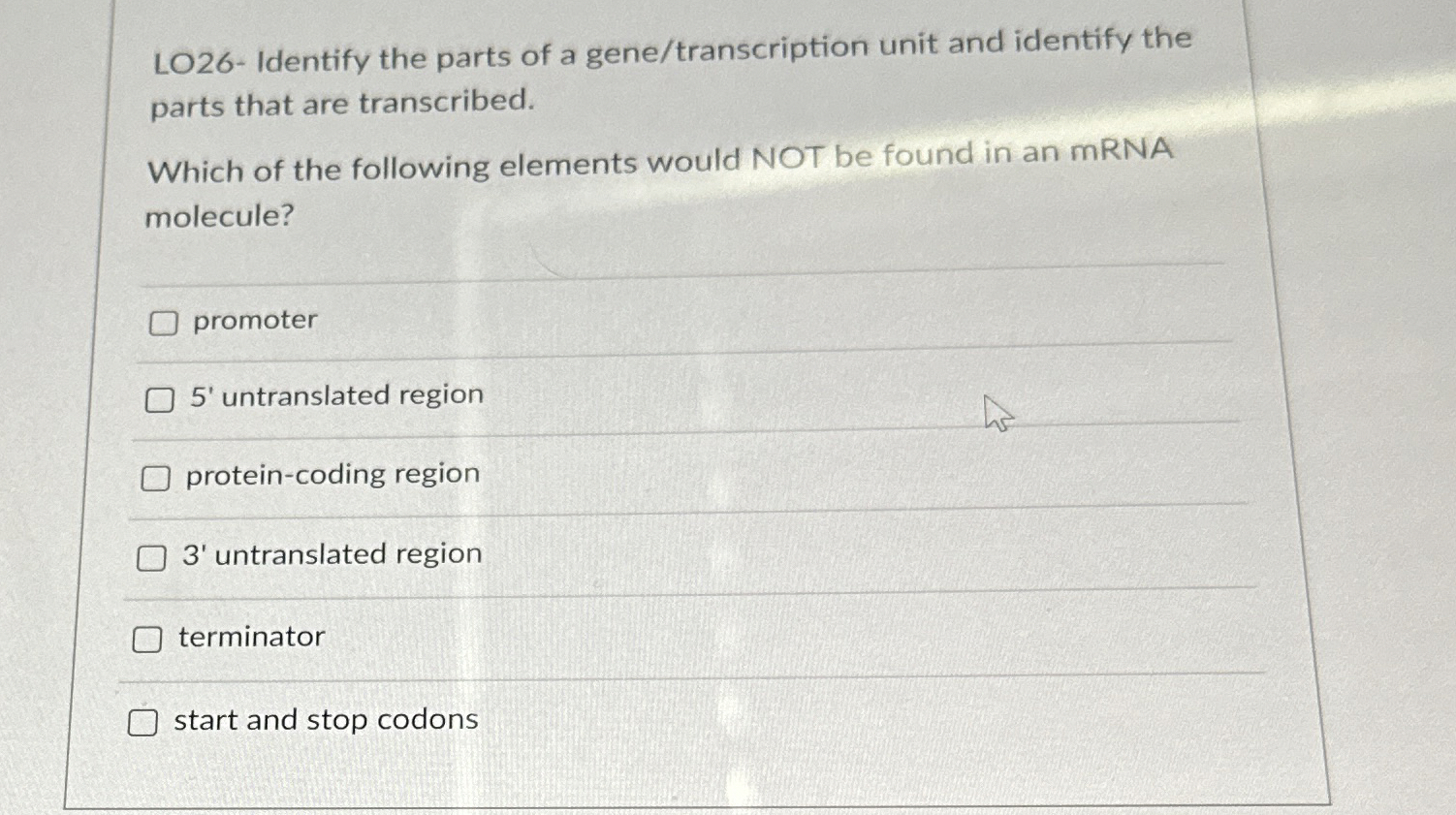 Solved LO26-Identify the parts of a gene/transcription unit | Chegg.com