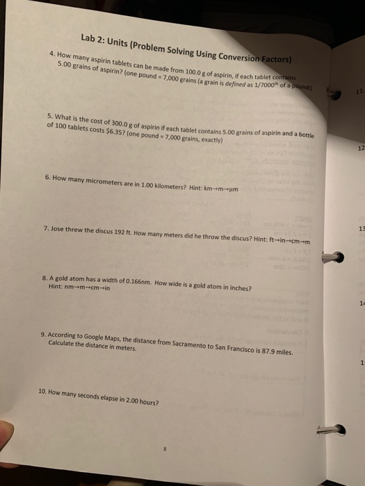 Solved Lab 2: Units (Problem Solving Using Conversion | Chegg.com