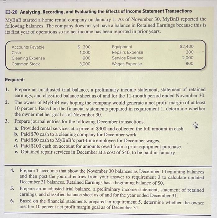 Solved E3-20 Analyzing, Recording, and Evaluating the | Chegg.com