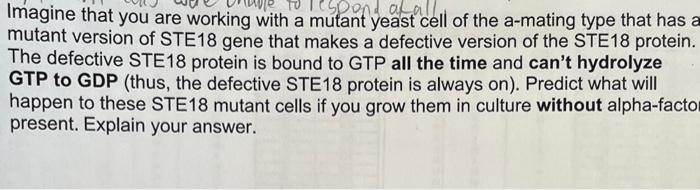 Solved Imagine that you are working with a mutant yeast cell | Chegg.com