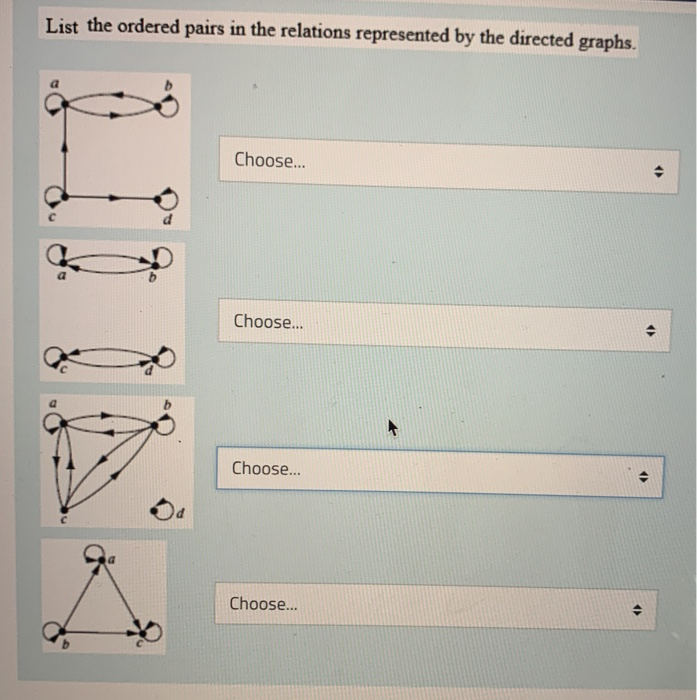 Solved List the ordered pairs in the relations represented | Chegg.com