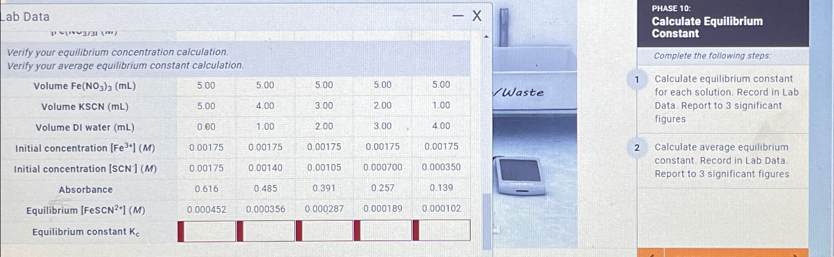 PHASE 10:Calculate EquilibriumConstantComplete the | Chegg.com