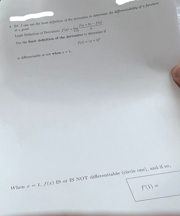 Solved D5: I can use the limit definition of the denvative | Chegg.com