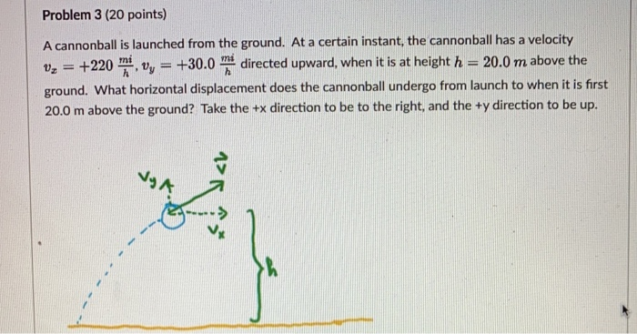 Solved Problem 3 (20 points) A cannonball is launched from | Chegg.com