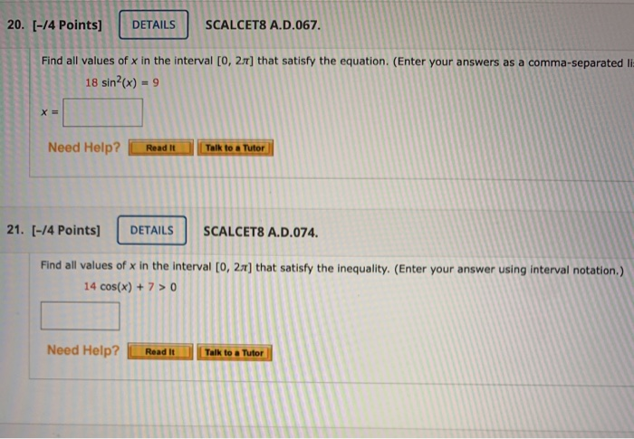 Solved 20. [-14 Points] DETAILS SCALCET8 A.D.067. Find all | Chegg.com