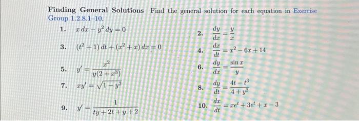 Solved Finding General Solutions Find the general solution | Chegg.com