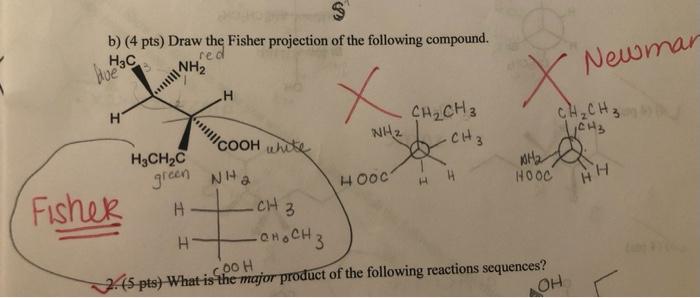 Solved $ b) (4 pts) Draw the Fisher projection of the | Chegg.com