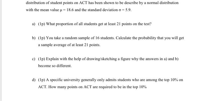 Solved distribution of student points on ACT has been shown | Chegg.com