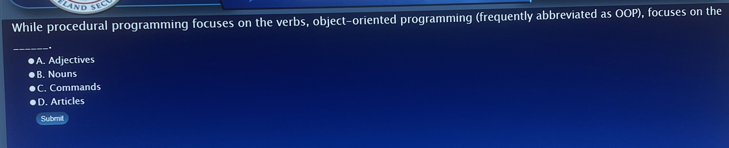 Solved While procedural programming focuses on the verbs, | Chegg.com