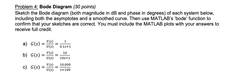 Solved Problem 4: Bode Diagram (30 ﻿points)Sketch the Bode | Chegg.com