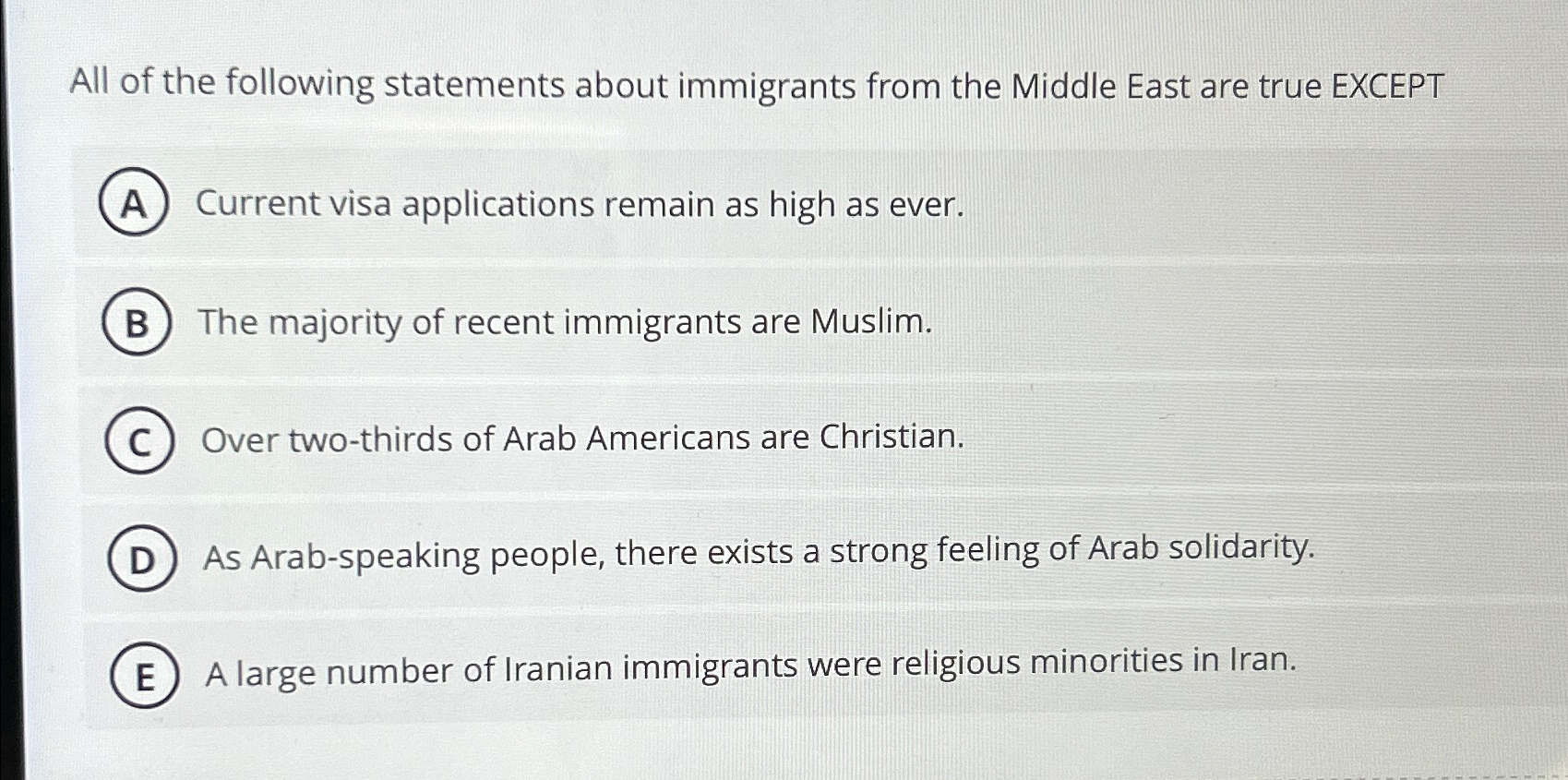 Solved All of the following statements about immigrants from | Chegg.com