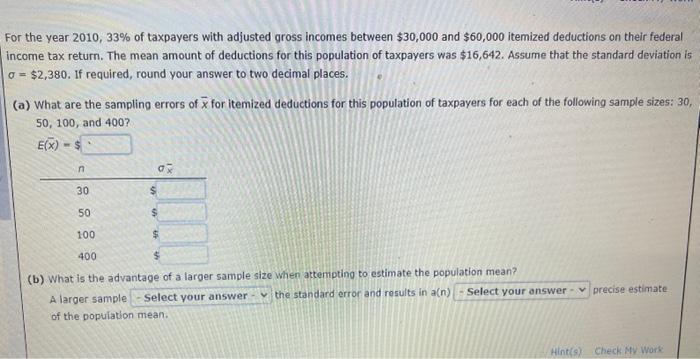 Solved For the year 2010,33% of taxpayers with adjusted | Chegg.com