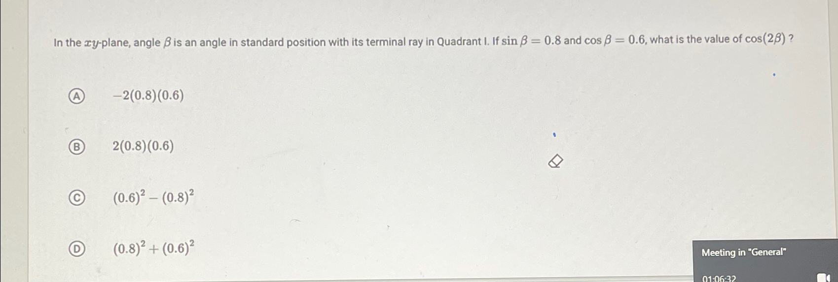 Solved In the xy-plane, angle β ﻿is an angle in standard | Chegg.com