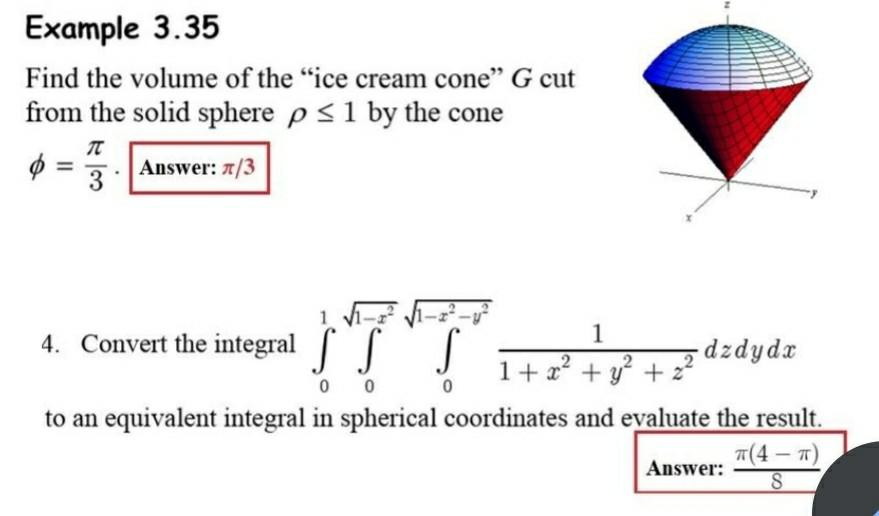 Solved Example 3.35 Find the volume of the "ice cream cone” | Chegg.com