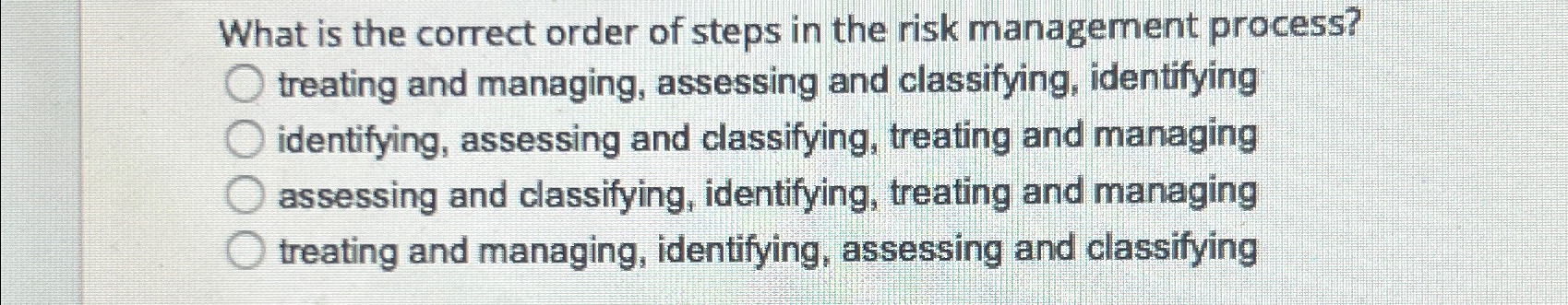 Solved What is the correct order of steps in the risk | Chegg.com