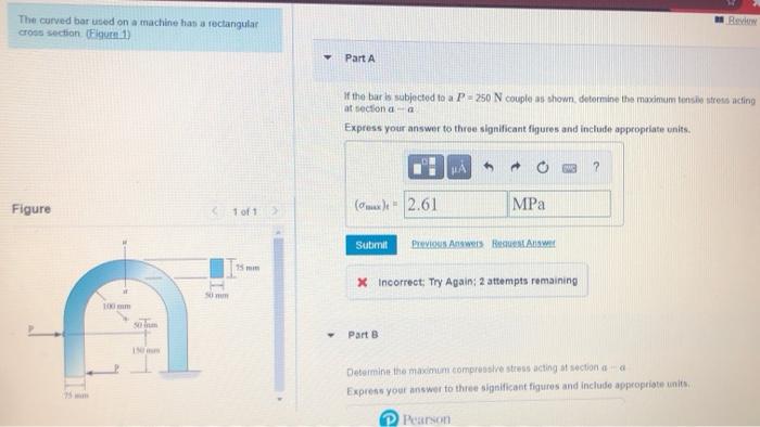 Solved Review The curved bar used on a machine has a | Chegg.com