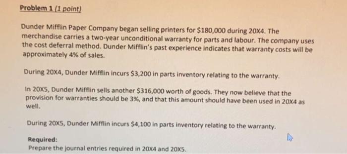 Solved Dunder Mifflin Paper Company began selling printers | Chegg.com