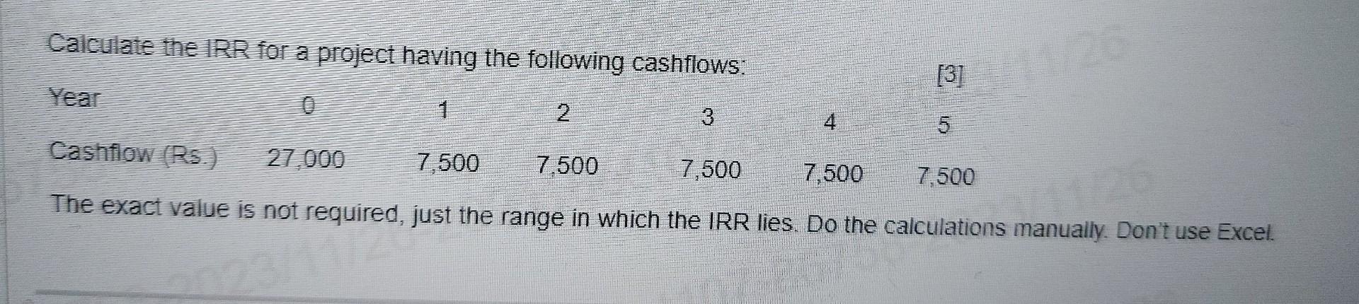 Solved Calculate the IRR for a project having the following | Chegg.com