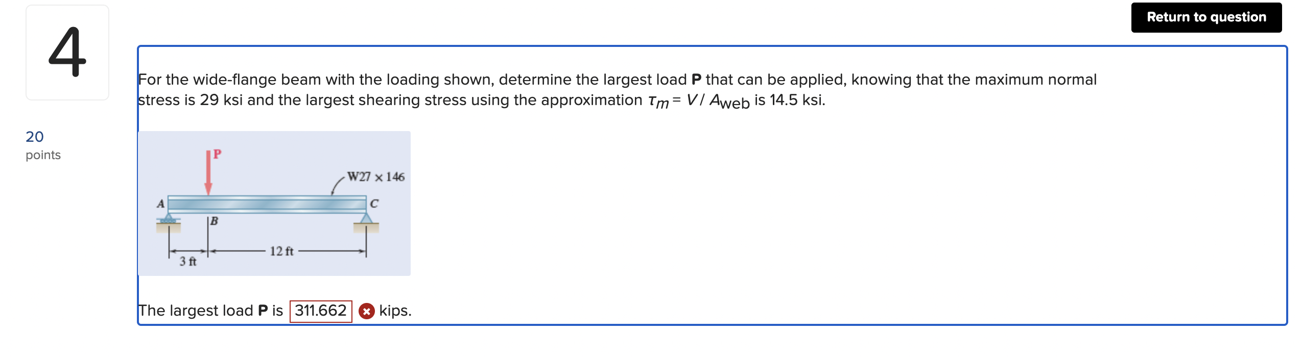 Solved For the wide-flange beam with the loading shown, | Chegg.com