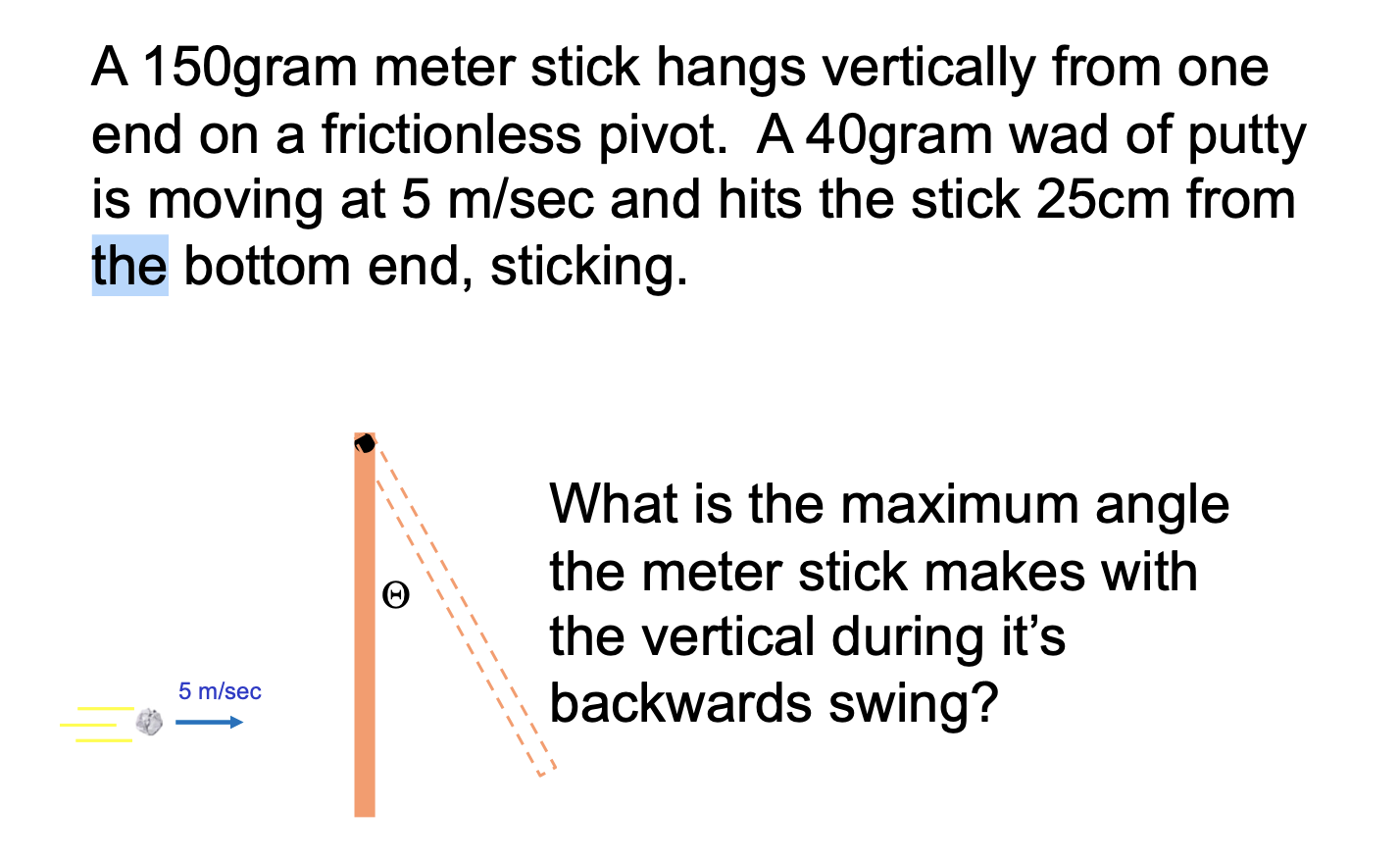 Solved a) ﻿A 150gram meter stick hangs vertically from | Chegg.com