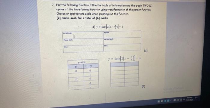 Solved 7. For the following function, fill in the table of | Chegg.com