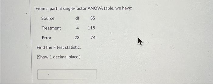 Solved From a partial single-factor ANOVA table, we have: | Chegg.com