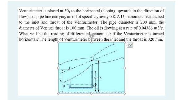 Solved Venturimeter is placed at 30. to the horizontal | Chegg.com